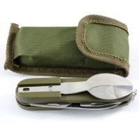 China Spoon Included Portable Stainless Steel Folding Knife Fork Set for Camping Survival for sale