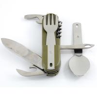 China Spoon Included Portable Stainless Steel Folding Knife Fork Set for Camping Survival for sale