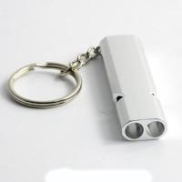 China Outdoor Camping Double Tube High Frequency Aluminum Emergency Survival Rescue Whistle for sale