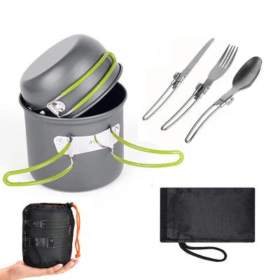 China Outdoor Camping Hiking Picnic Aluminum Alloy 12X16cm Backpacking Cooking Pot Mess Kit for sale