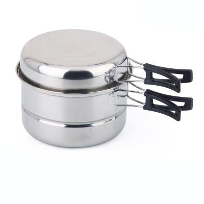 China Convenient Silver Stainless Steel Camping Cookware Set for Outdoor Cooking and Picnic for sale