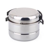 China Convenient Silver Stainless Steel Camping Cookware Set for Outdoor Cooking and Picnic for sale