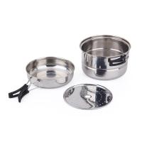 China Convenient Silver Stainless Steel Camping Cookware Set for Outdoor Cooking and Picnic for sale