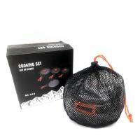 China Grey Green Handle Portable Style Non Stick Aluminum Picnic Cooking Pot Set for Camping for sale