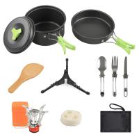 China Aluminum Alloy Camping Cookware Mess Kit with Wood Spoon Accessories and Backpacking Stove for sale