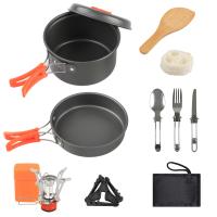 China Aluminum Alloy Camping Cookware Mess Kit with Wood Spoon Accessories and Backpacking Stove for sale