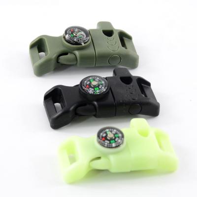 China Outdoor Fire Starter Whistle Compass Buckle Lightweight 13mm Size for Paracord Survival for sale
