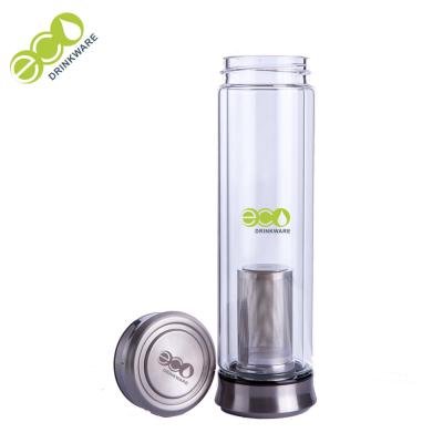 China High End Thermo Double Walled Glass Tea Infuser Water Bottle Water Transfer Printing for sale