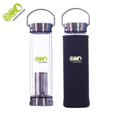 China 450ml Wholesale double wall borosilicate glass tea tumbler with infuser for sale