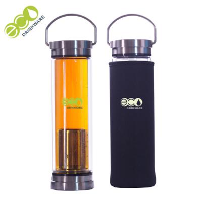 China Leak - Proof   Glass Tumbler With Infuser With Neoprene Insulating Sleeve 17 Ounce for sale