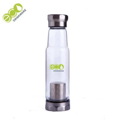 China Tea Fruit Bamboo Water Bottle / Glass Water Bottle With Infuser And Tea Strainer for sale