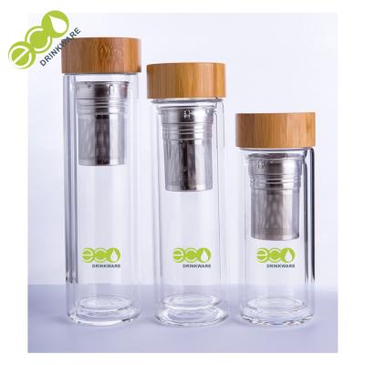 China Safety Adults Bamboo Drink Bottle Glass Infuser Water Bottle 350ml for sale