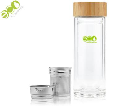 China Recycled Reusable Bamboo Drink Bottle / Juice Double Glass Tea Tumbler for sale