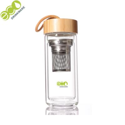 China Wholesale promotional custom double wall glass coffee cup with bamboo lid for sale