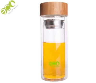 China Commercial Bamboo Drink Bottle Glass Water Bottle With Infuser And Tea Strainer for sale