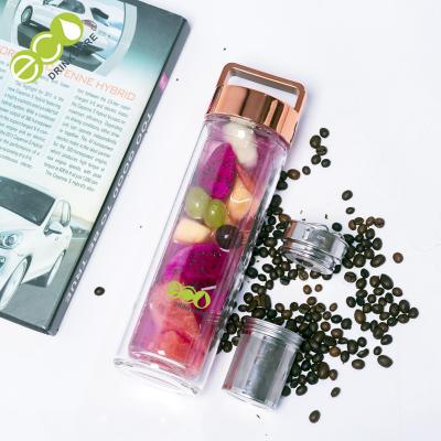 China 450ml Double Wall Glass Water Bottle with Tea Filter and Colorful Lid for sale