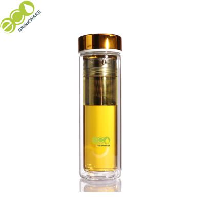 China BPA Free Insulated Glass Tea Thermos Infuser / Double Wall Glass Tea Bottle for sale