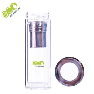 China BPA Free Double Wall Glass Infuser Bottle Glass Travel Tea Infuser Unbreakable for sale