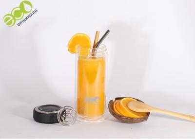 China 400ml 14oz Double Wall Glass Infuser Bottle Drinking Double Glass Tea Tumbler for sale