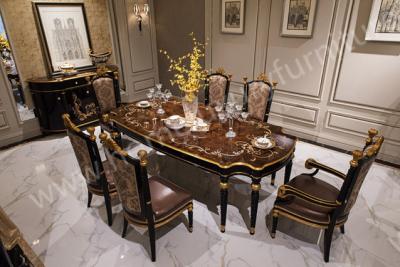China Antique Europe Style wooden furniture diningroom sets table chairs buffet cabinet TN-028N for sale