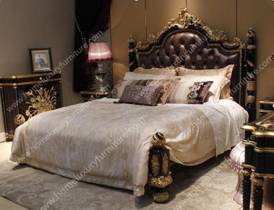 China Italy antique luxuxy bedroom furniture master wooden leather bed AA-308 for sale