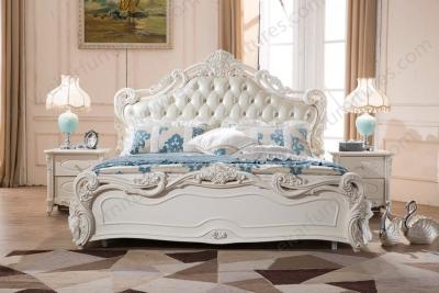 China Luxury Royal Bedroom Furniture Set Wooden faux leather Bed 9001 for sale