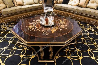 China Luxury Royal Antique Gold Square Wooden Shenzhen hand carved Coffee Tables AT-301 for sale