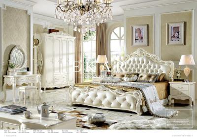 China Bedroom Furniture Antique French Style King Size White Leather Wooden Bed for sale