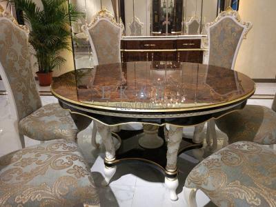 China Giltwood Round Dining table antique 4 dining chairs black dining table TN-032 for sale