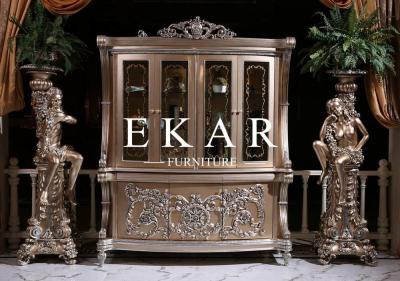 China Living Room Antique Wood Furniture Glass Cabinet 4 Doors Golden Color LS-A104S for sale