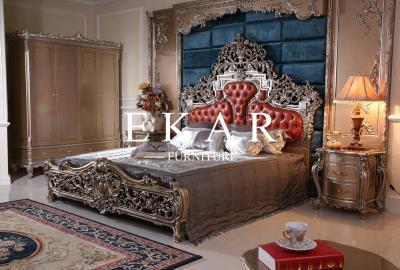 China Italy antique luxuxy bedroom furniture master wooden leather bed LS-A118A for sale