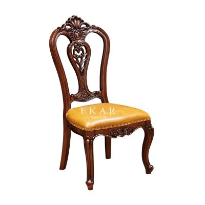 China Comfortable Upholstered High Back Solid Wood Carved Dining Chair for sale