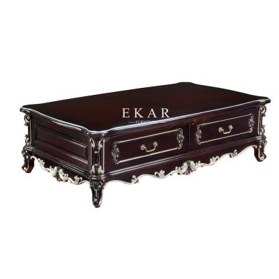 China Living Room Luxury Carved Oak Black Coffee Table for sale