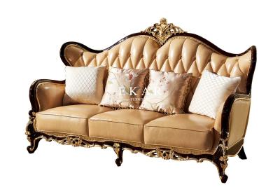 China Living Room Luxury Wooden Frame Leather Sofa Set for sale