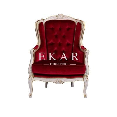 China Living Room Chair Red Solid Wood Velvet Arm Fabric Luxury Leisure Chair for sale