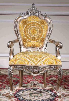China High Back Solid Wood Carved Luxury Velvet Dining Chair With Wooden Armrest for sale