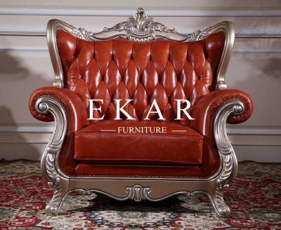 China Luxury Carved Sofa Set Antique Style Red Chesterfield Sofa Leather  LS-A806T for sale