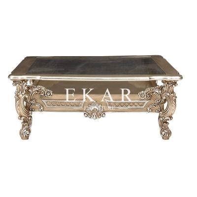 China Living Room Wooden Carved Square Gold Luxury Antique Wood Coffee Table LS-A101J for sale