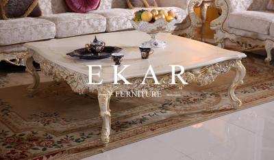 China Wooden Carved Antique White Solid Wood Vintage Luxury Coffee Table LS-F104J for sale