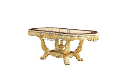 China Classic Wooden Carved Oval 6 Seater Luxury Dining Table LF-1086 for sale