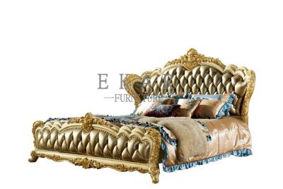 China Royal Wooden Carved Design Luxury Leather Headboard King Size Bed LF-029 for sale