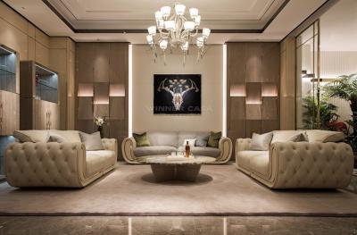China Luxury White Genuine Leather Living Room Furniture Modern Sofa Set for sale