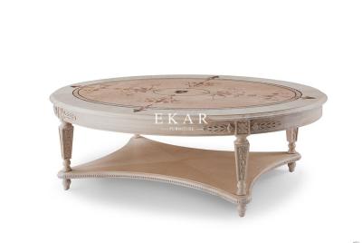 China Shell and Veneer Table Top Antique Ash Wood Oval Shaped Luxury Coffee Table for sale