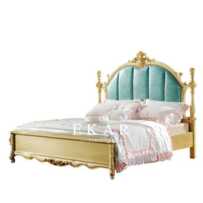 China Antique Luxury Wooden Frame Design Upholstered Leather Carving King Size Bed for sale