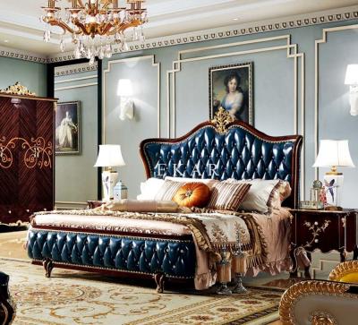 China Antique Wooden Design Upholstered Leather Chesterfield Headboard King Size Bed for sale