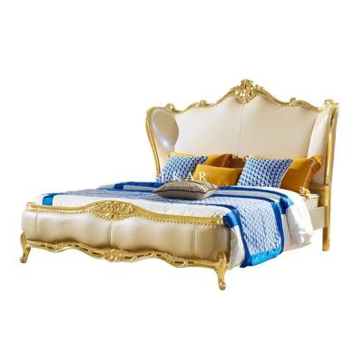 China Luxury European Design Wooden Upholstered Leather Carved Antique King Size Bed for sale