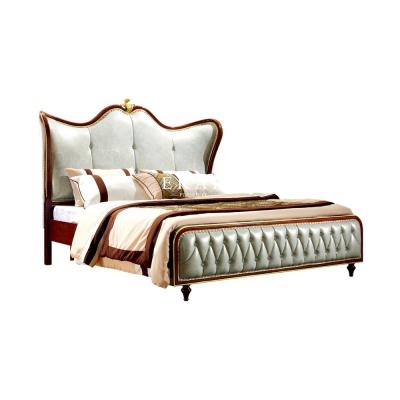 China Classic Luxury Wooden Frame Upholstered Leather Antique King Size Bed for sale