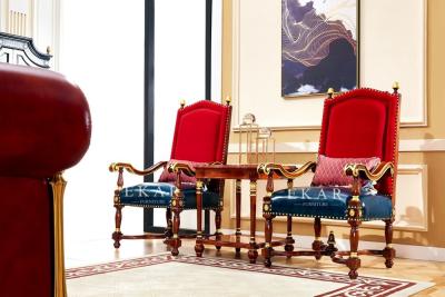 China Classic Wooden Frame Leather High Back Living Room Leisure Arm Chair for sale