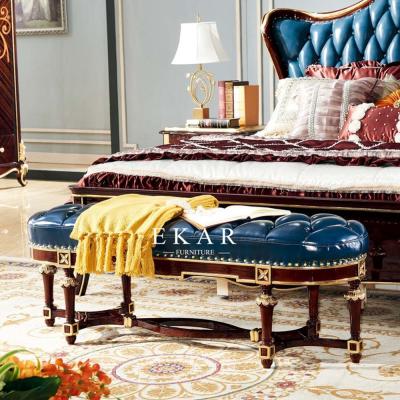 China Antique Bedroom Leather Long Footstool Ottoman Bed End Stool Bench for sale