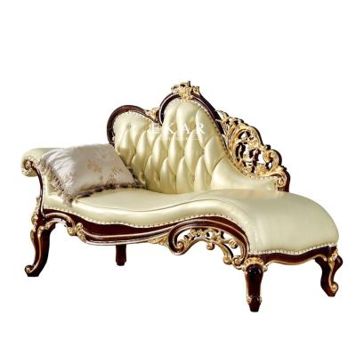 China Luxury Furniture Carved Living Room Leather Classic Italian Chaise Lounge for sale